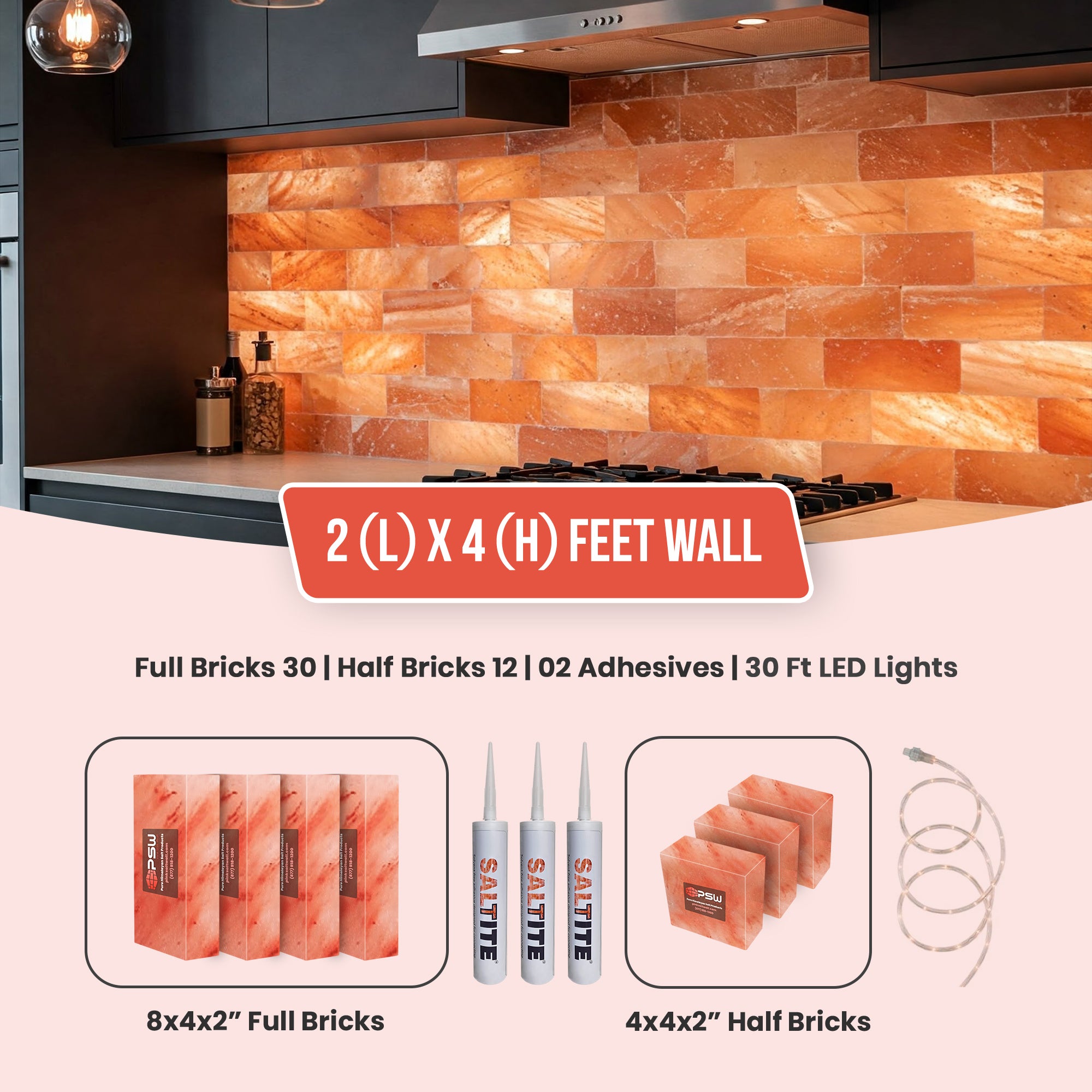 Himalayan Salt Brick Wall | 8x5 Ft, 40 Sq. Ft – Pink Salt Wall