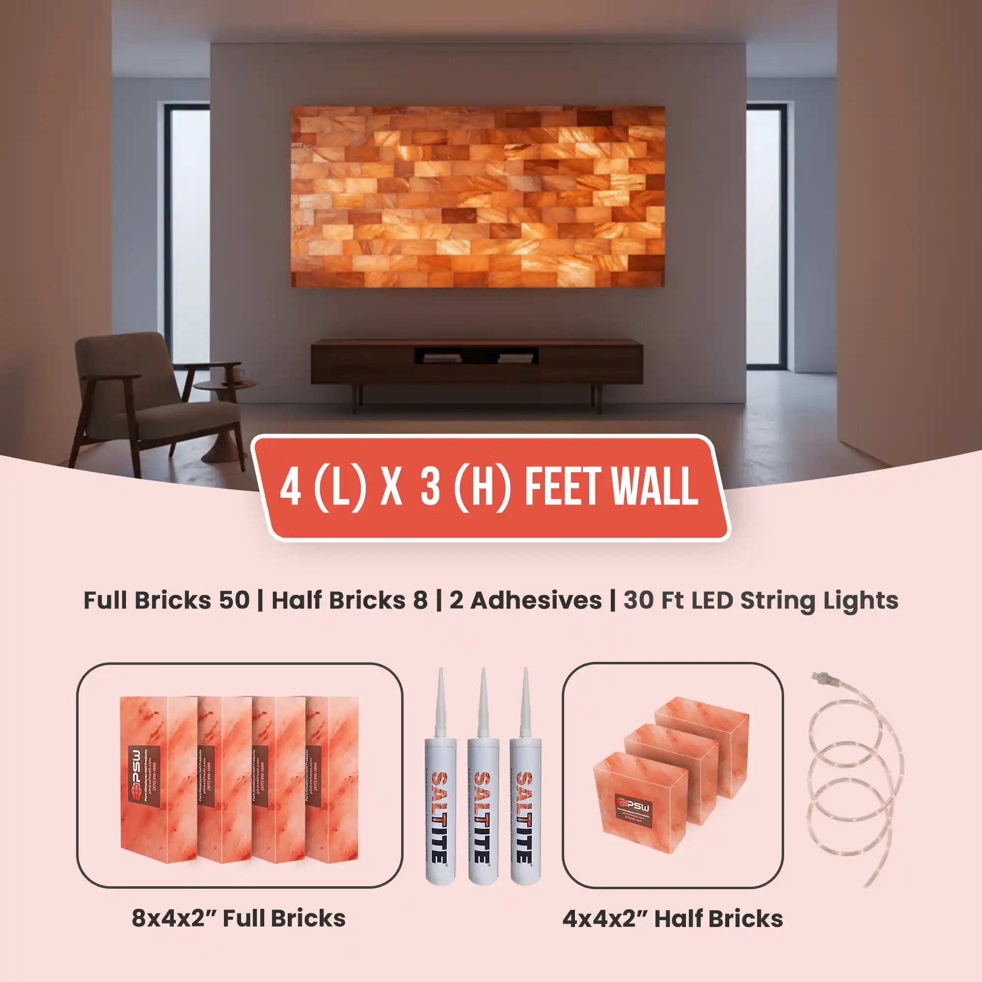 Himalayan Salt Wall Pack (4x3 Ft) 12sq. Ft – Pink Salt Wall
