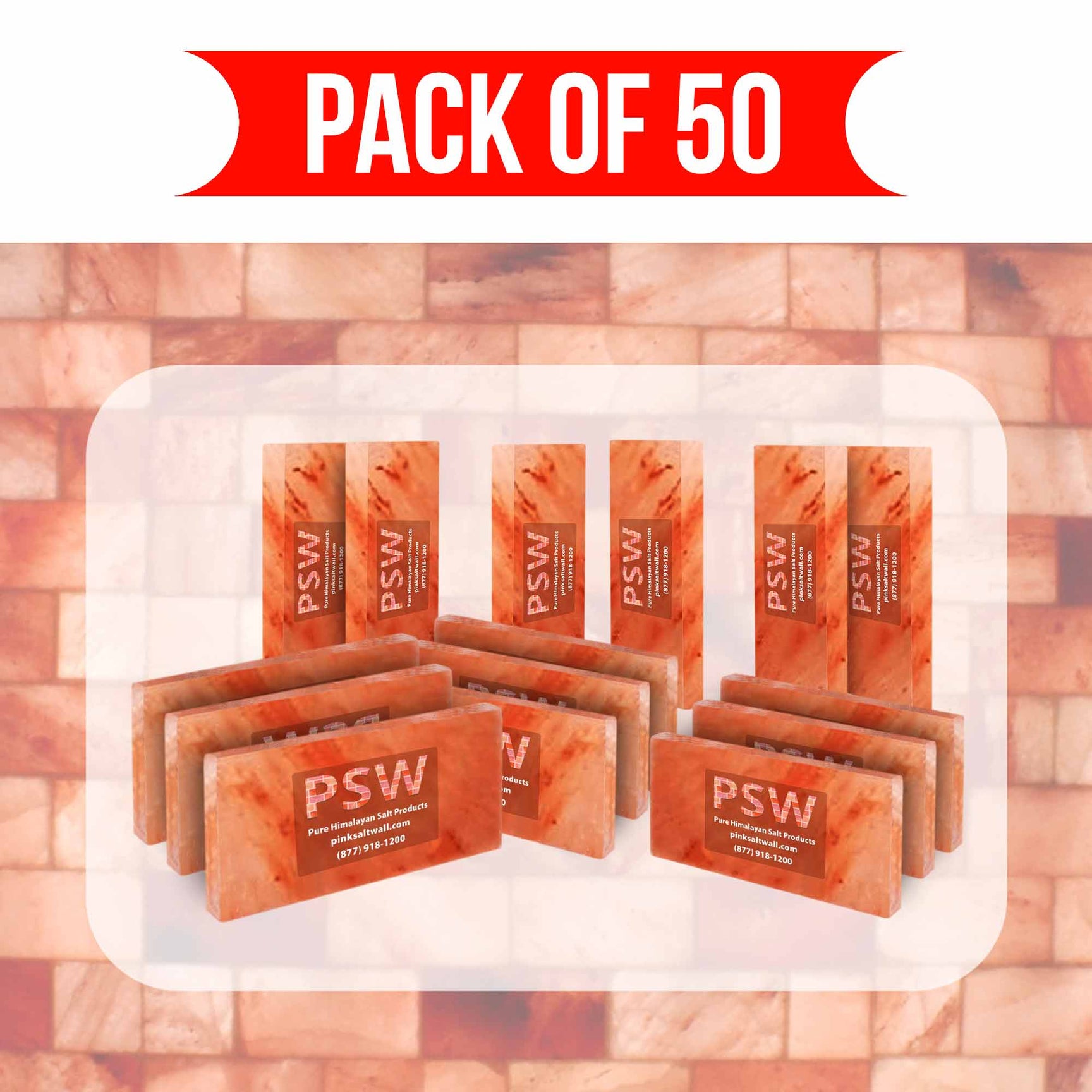 Himalayan Pink Salt Tile (12" x 4" x 1") - Pack of 50 – Pink Salt Wall