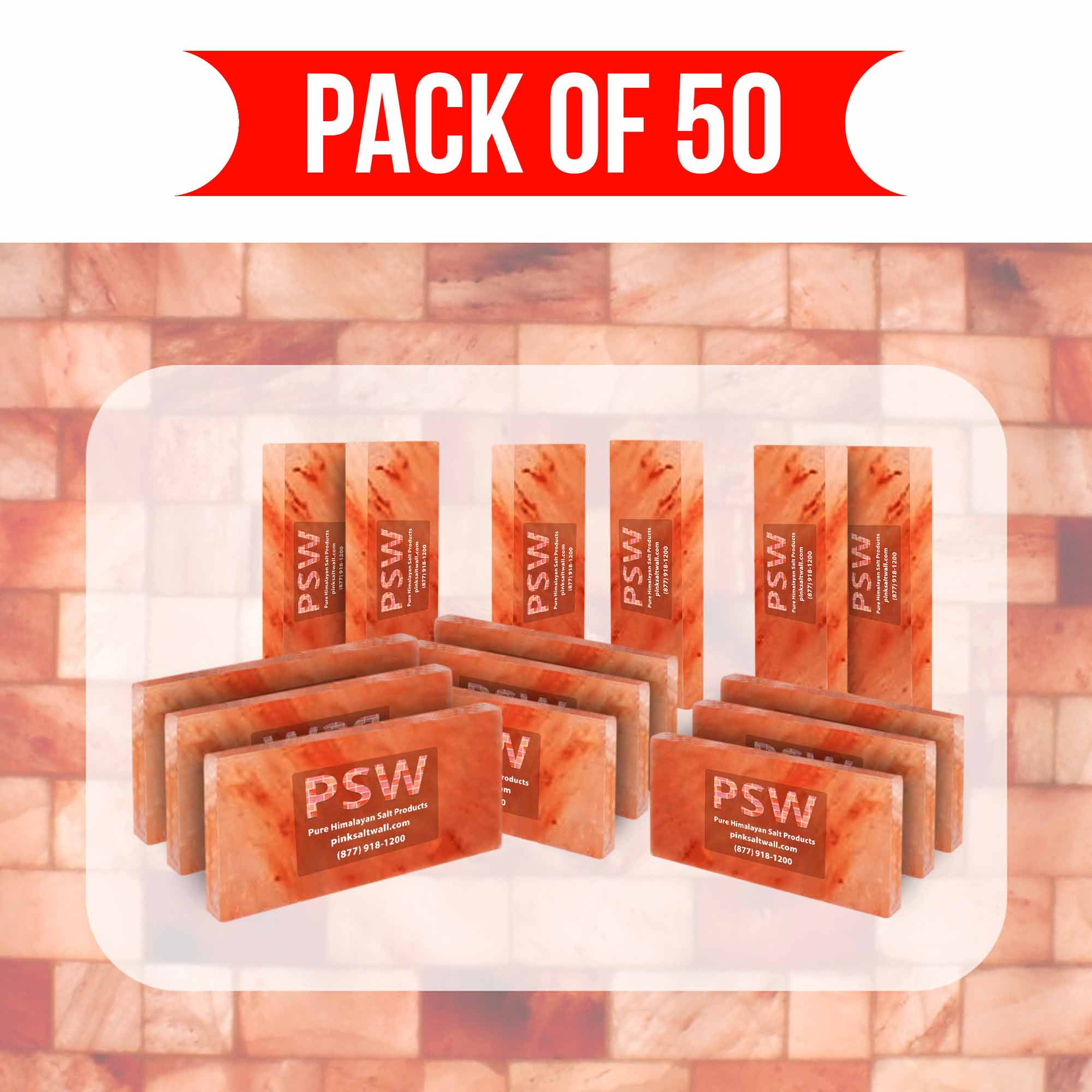 Himalayan Pink Salt Tile (12" x 4" x 1") - Pack of 50 – Pink Salt Wall